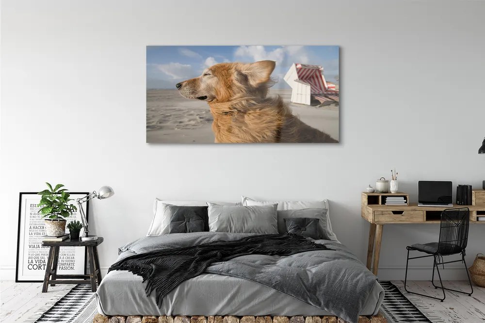 akrylový obraz Hnědý pes beach 140x70 cm