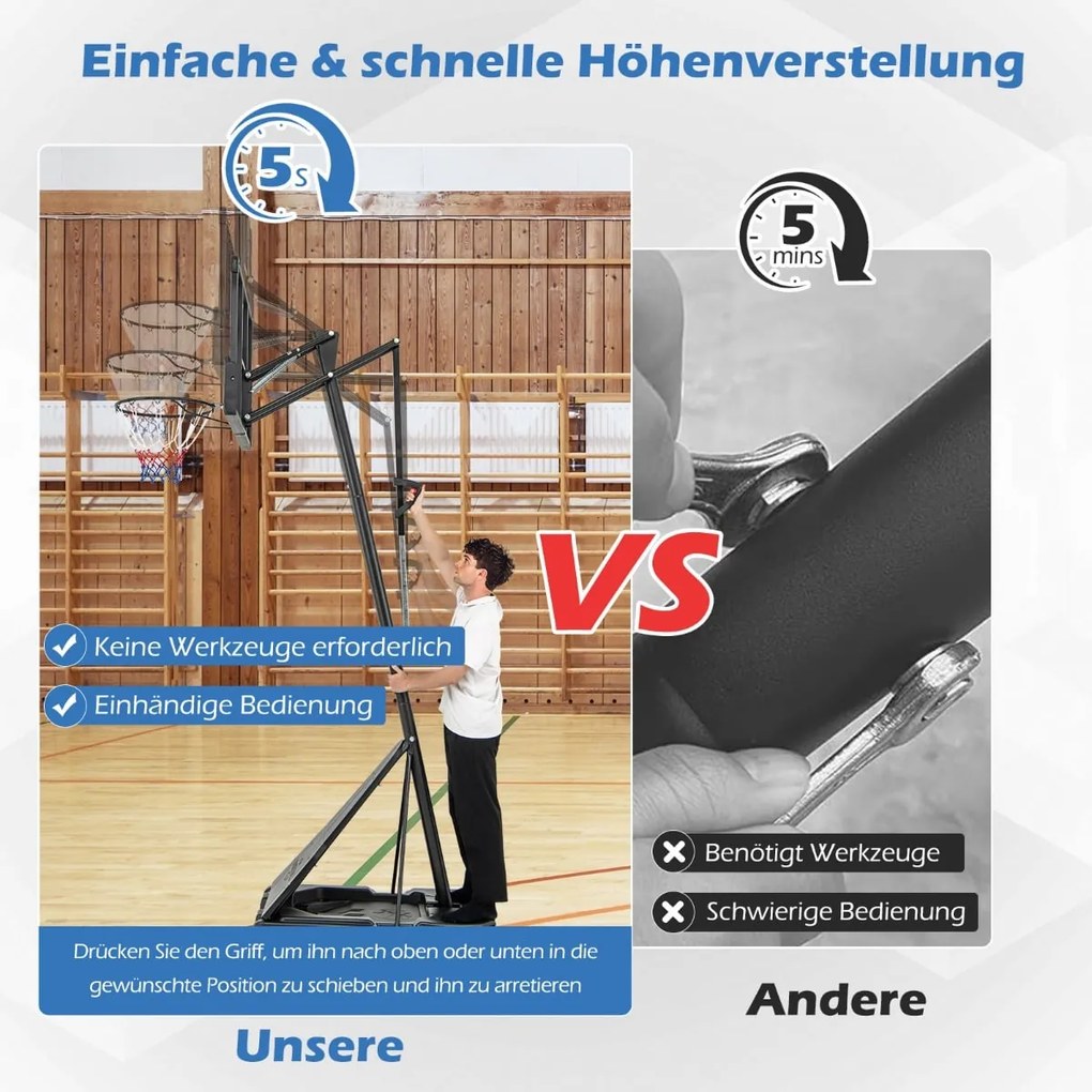 Costway Basketbalový stojan 150-305 cm výškově nastavitelný basketbalový koš