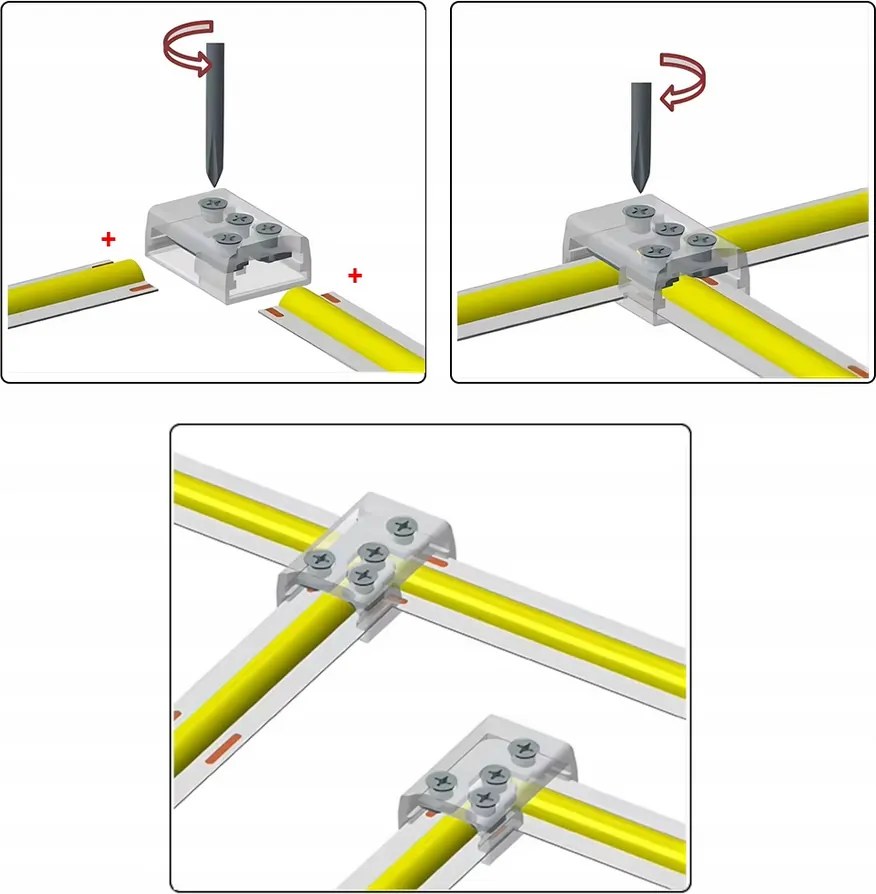 BERGE Univerzální konektor pro COB 8mm LED pásek, rovný úhlový T