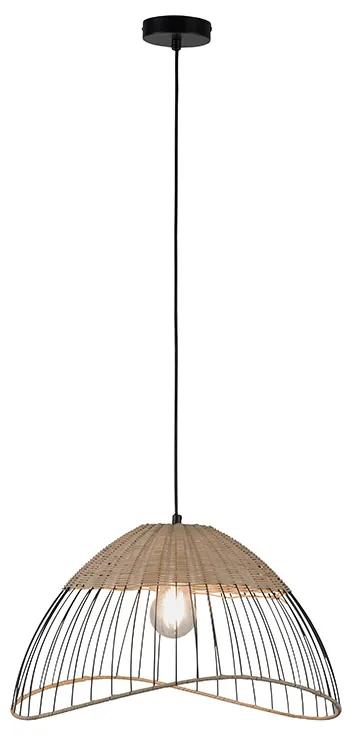 Venkovská závěsná lampa černá 48 cm s ratanem - Treccia Pua
