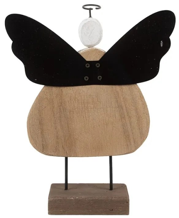Dřevěná dekorace široký anděl s drátěnou svatozáří a patinou M Celpas – 13x5x19 cm