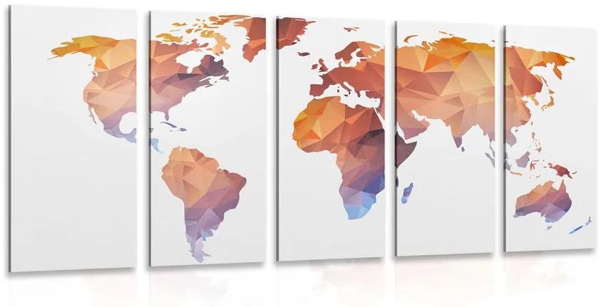5-dílný obraz polygonální mapa světa v odstínech oranžové Varianta: 100x50