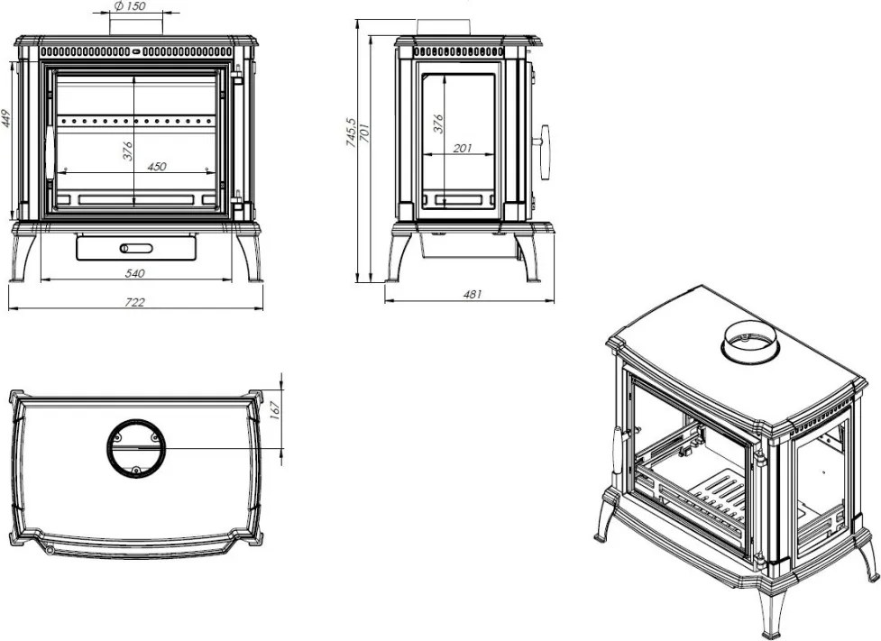 Litinová krbová kamna BREMA Eko - 11 kW