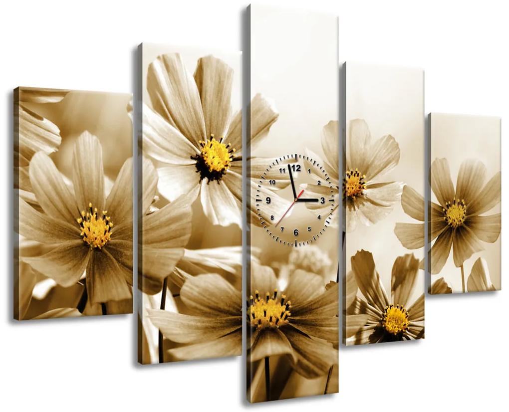 Gario Obraz s hodinami Květnatá krása - 5 dílný Rozměry: 150 x 105 cm