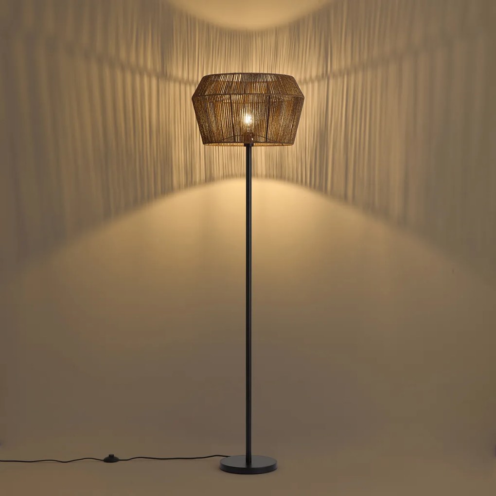 Stojací lampa černá s hnědým stínidlem z papírového provazu 50/50/30 - Simplo