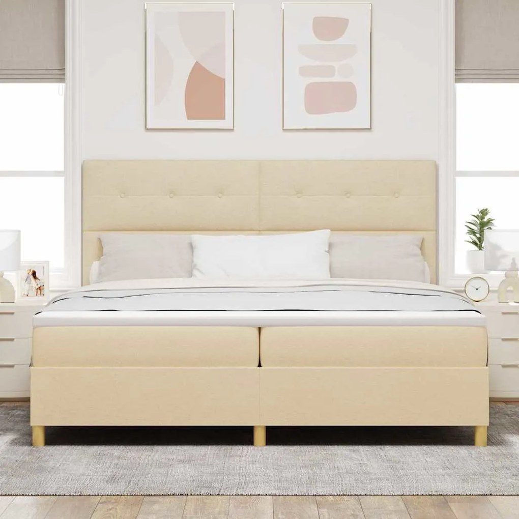 Postel s boxspringem s čelo Krémová 200 x 200 cm textil 3339649