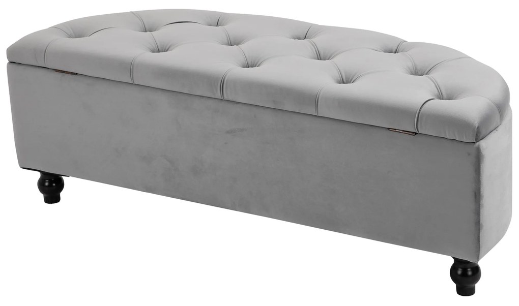 HOMCOM Lavice Úložný box Stolička Úložný box Podnožka Velvet-Touch Rubberwood Grey Ložnice