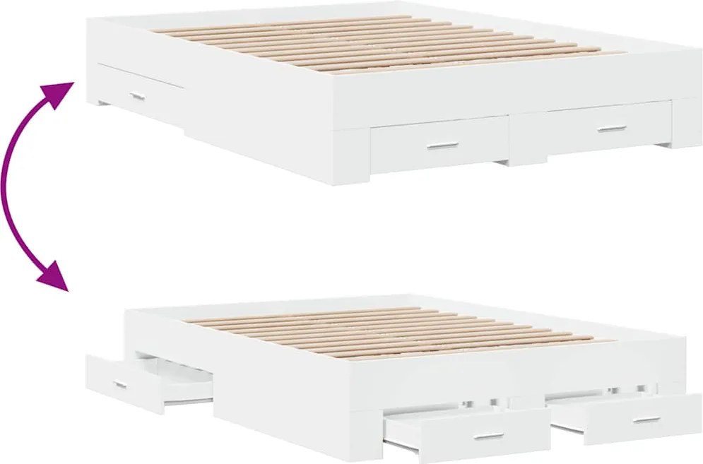 Rám postele se zásuvkami bílý 140 x 190 cm kompozitní dřevo 3280398
