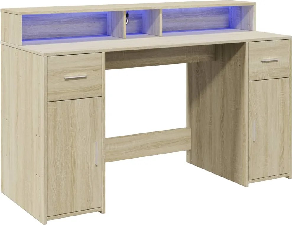 Psací stůl s LED dub sonoma 140 x 55 x 91 cm kompozitní dřevo 3309422