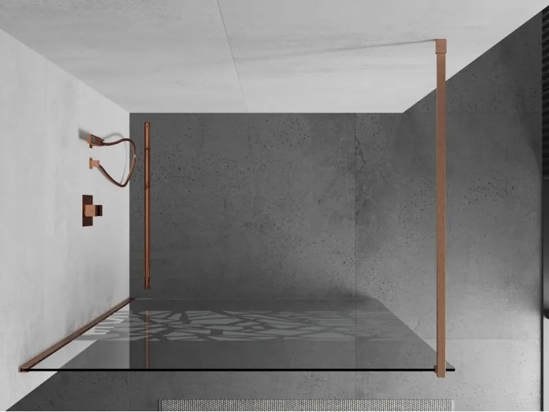 Mexen Kioto, sprchová zástěna Walk-In 140 x 200 cm, 8mm čiré sklo bílý vzor, ​​měděný matný profil, 800-140-101-65-85