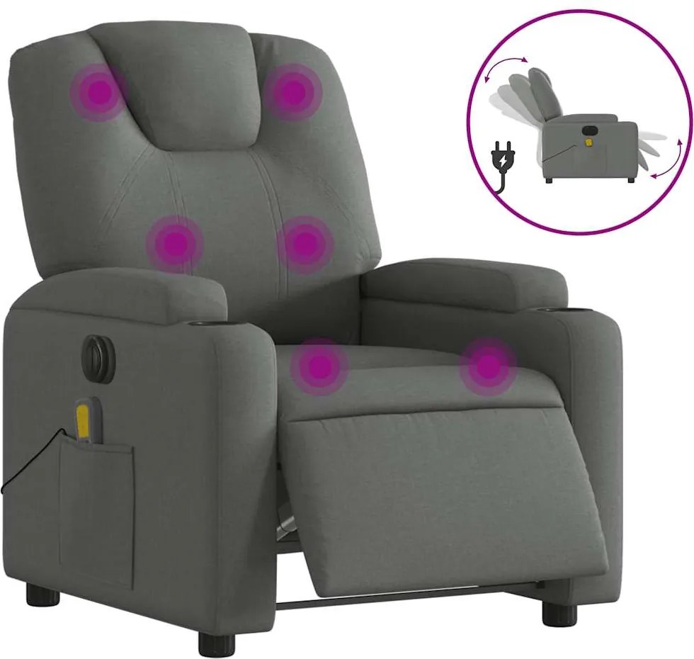 Elektrické masážní polohovací křeslo tmavě šedé textil 3204357