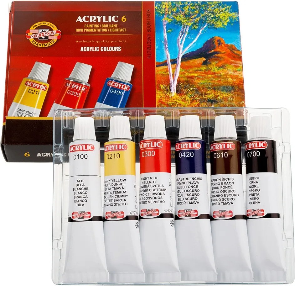 Koh-i-noor 162701/6 - souprava akrylových barev 6 × 16 ml