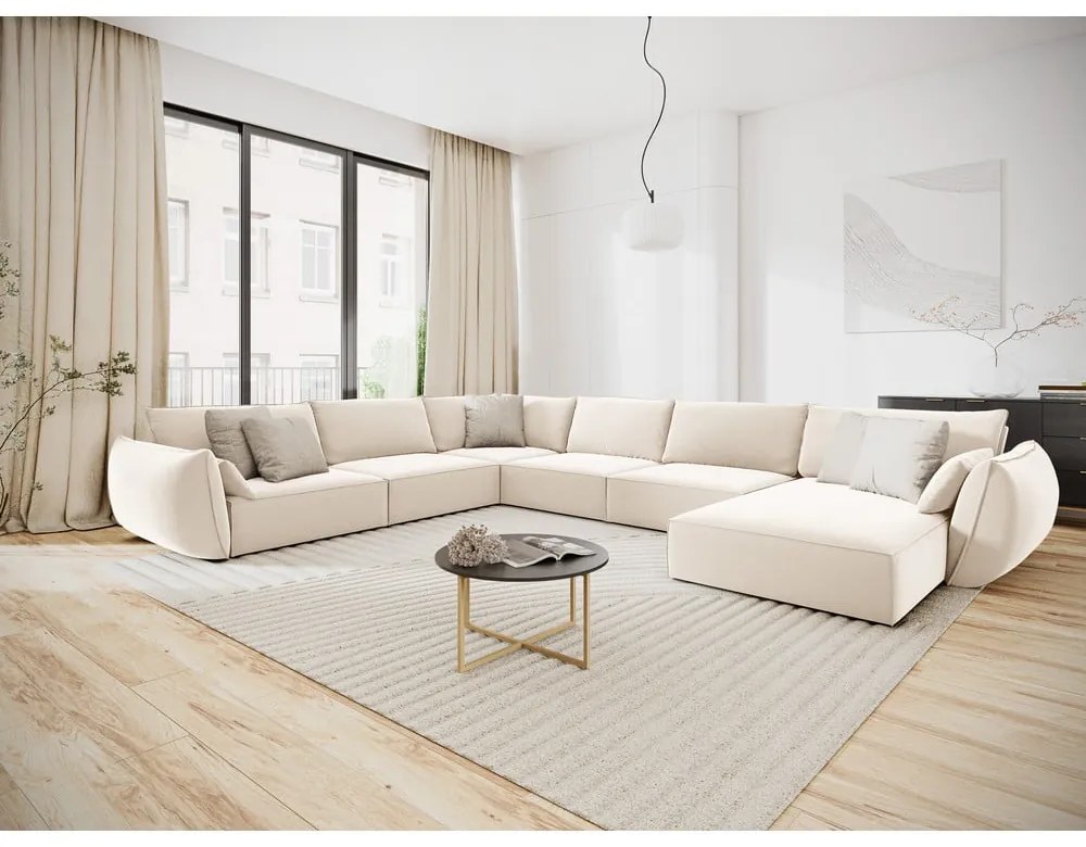 Béžová sametová rohová pohovka (levý roh/do "U") Vanda – Mazzini Sofas