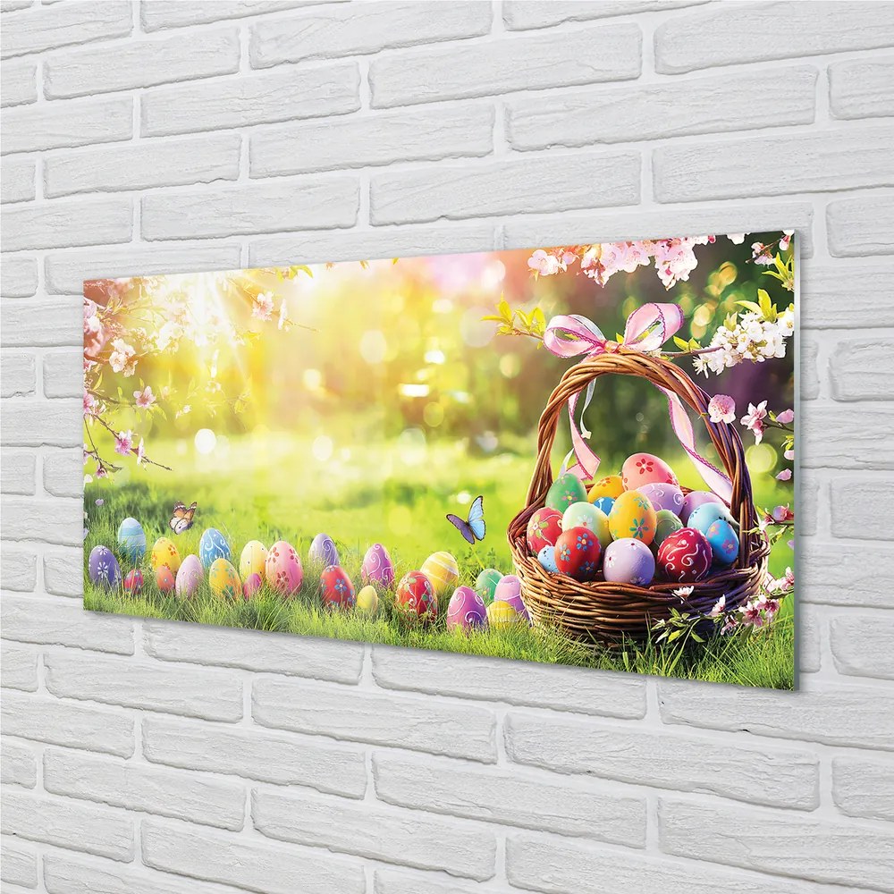 akrylový obraz Basket vejce květina louka 100x50 cm