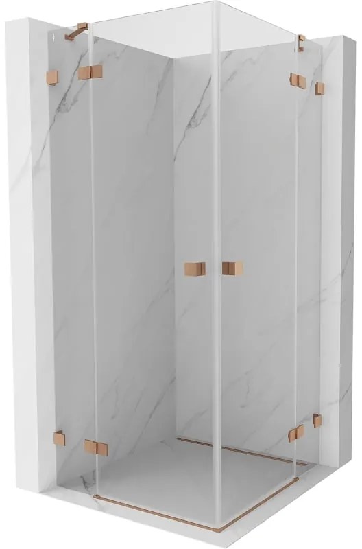 Mexen Lunar Duo, výklopný sprchový kout 105 x 105 cm, 8mm čiré sklo, profil měděná matná, 834-105L-105P-65-00