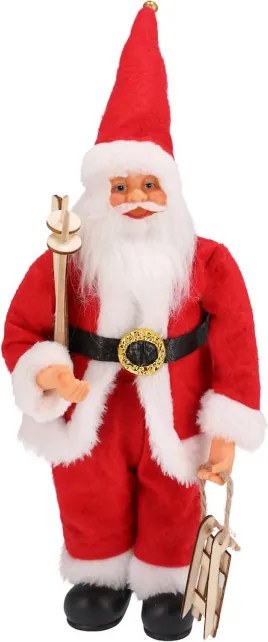 Vánoční dekorace Santa Claus se sáňkami a lyžemi červená 30 cm