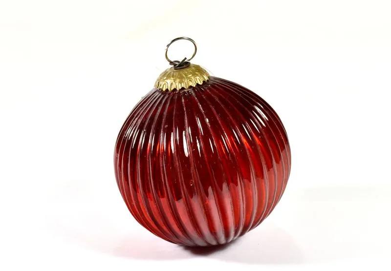 Sanu Babu Skleněná vánoční ozdoba, tvar koule, červená, 11x11cm