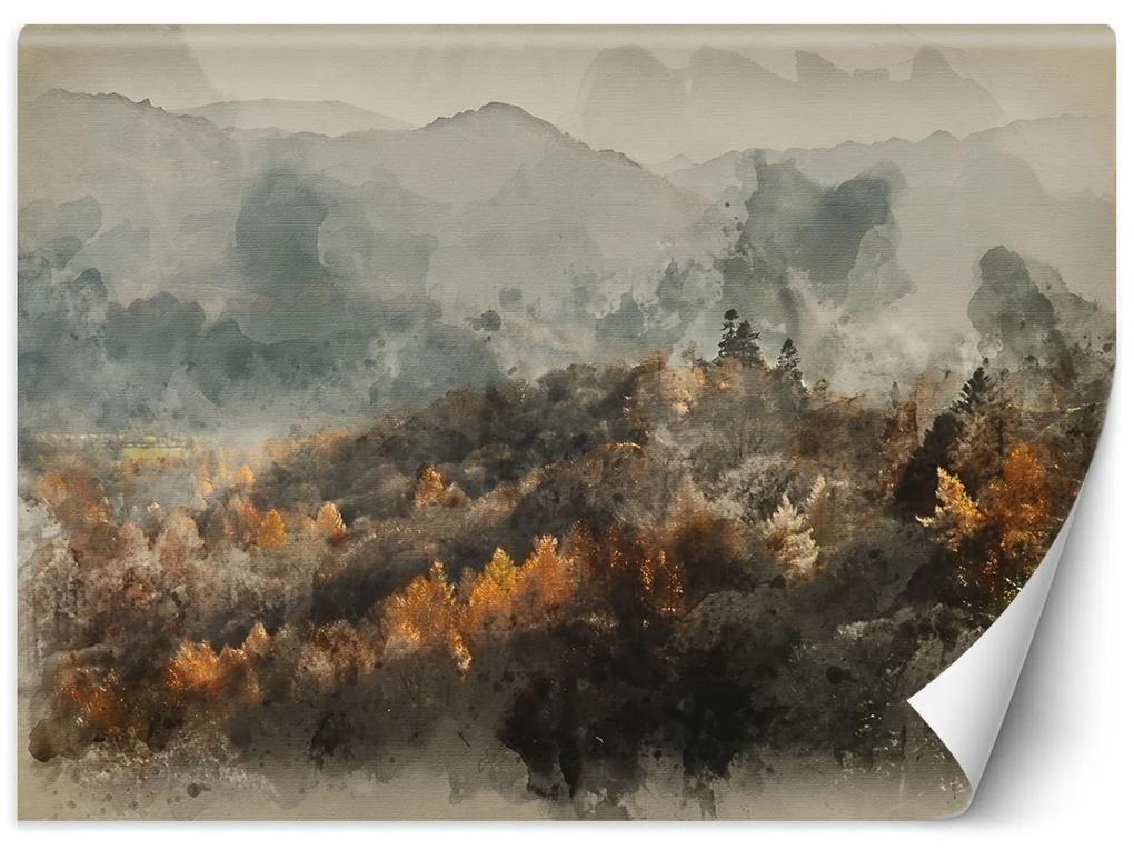 Gario Fototapeta Podzimní les zahalený v mlze - akvarel abstrakce Materiál: Vliesová, Rozměry: 200 x 140 cm