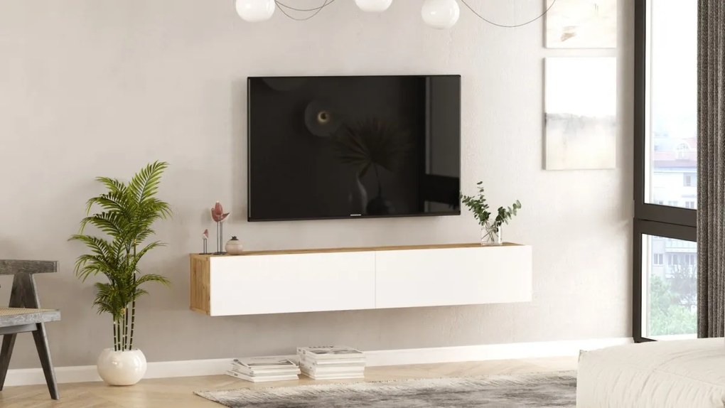 Závěsný TV stolek FR8 180 cm borovice/bílý