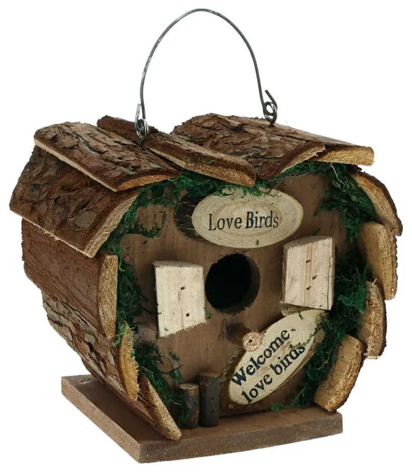 Ptačí budka Love Birds, 17x17x12 cm, dřevo, hnědá