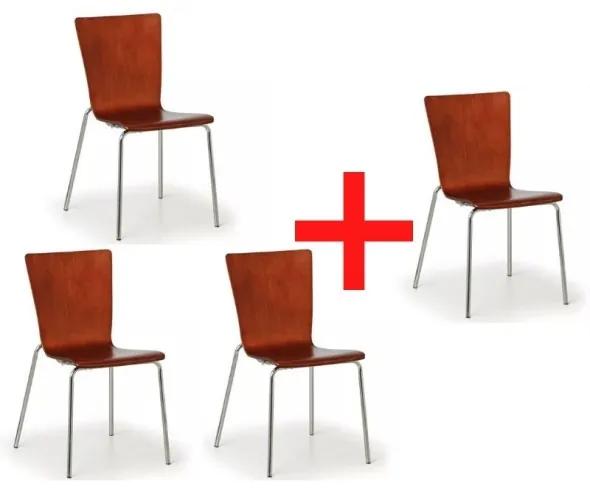 Dřevěná židle CALGARY 3+1 ZDARMA, chromovaná konstrukce, ořech