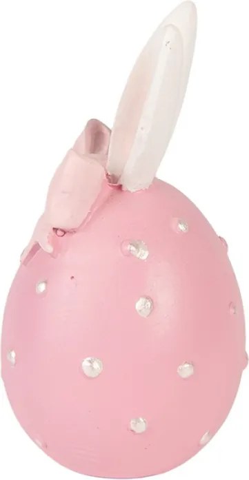 Růžové velikonoční vajíčko s kamínky a králičíma ušima – 6x12 cm