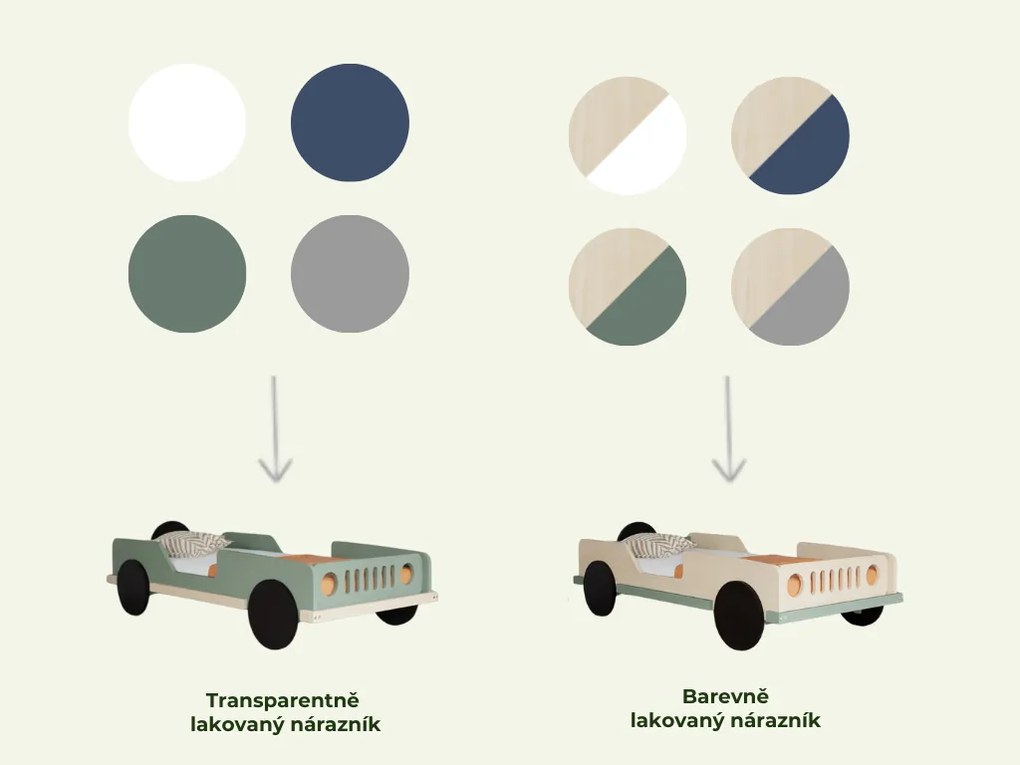 Benlemi Dětská auto postel ve tvaru JEEPU BEEP 80x160 cm Zvolte barvu: Transparentní - bílá