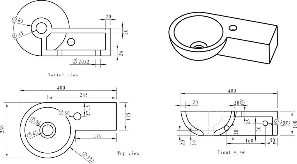Sapho Sapho, BLOK kamenné umyvadlo 40x10x23 cm, černý Antracit, 2401-32