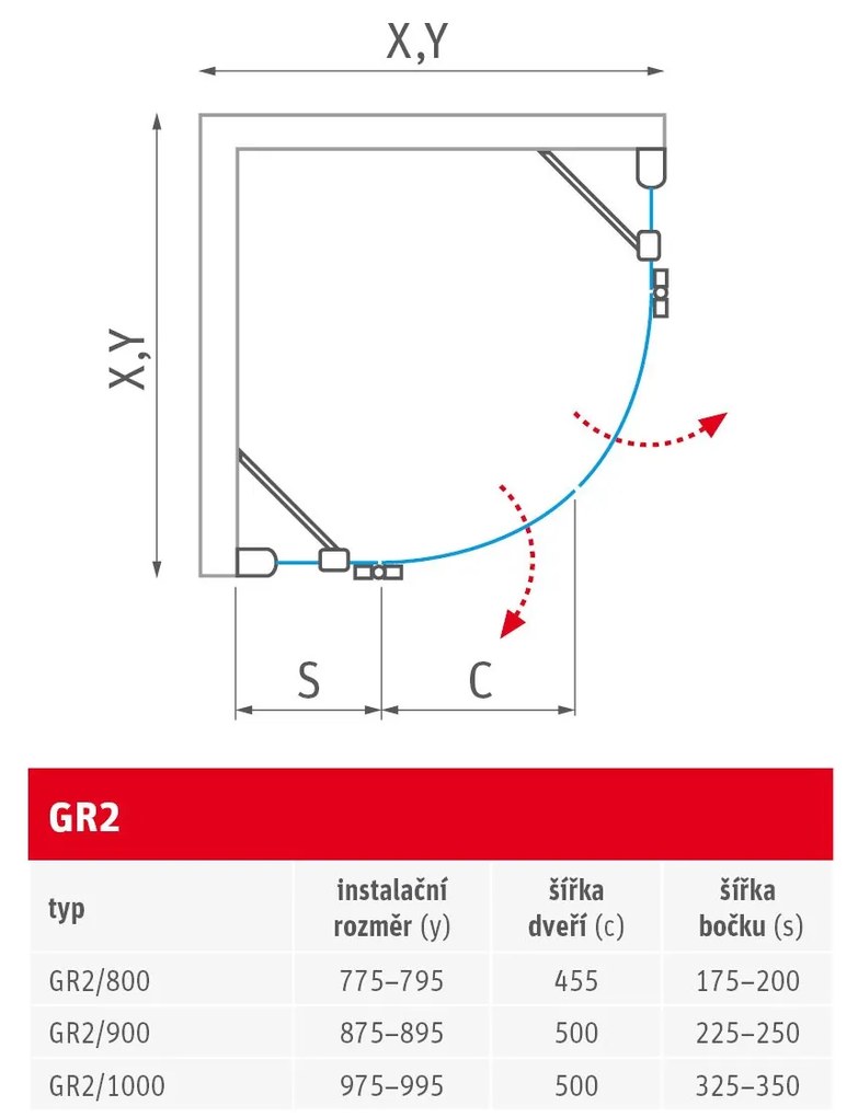 Roth ELEGANT LINE GR2 Sprchový kout čtvrtkruhový 90x90 cm 131-9000000-00-02