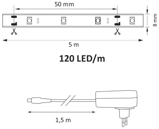 LED pásek 5m LED/36W/12V 4000K