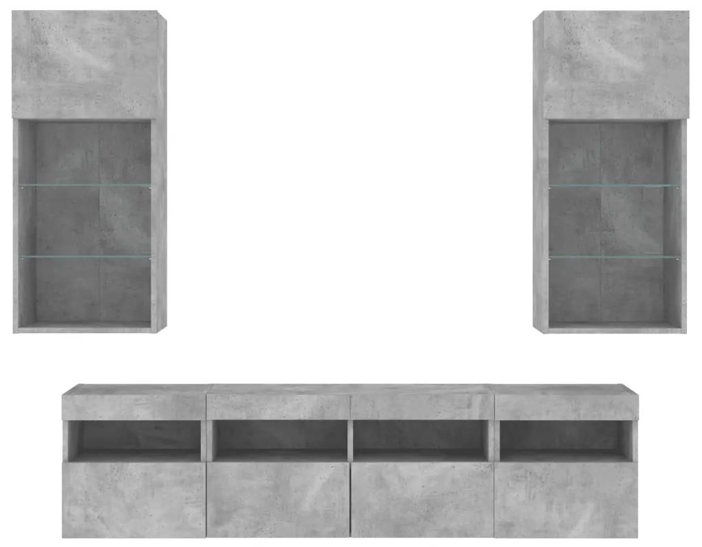 5dílná obývací stěna s LED betonově šedá kompozitní dřevo - Default Title