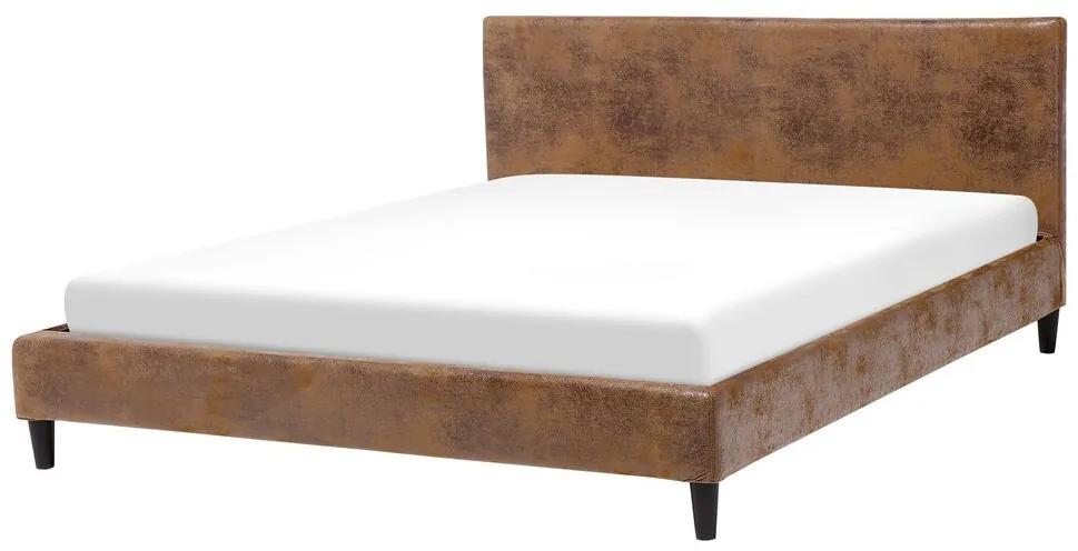 Čalouněná hnědá postel se vzhledem kůže 160x200 cm FITOU