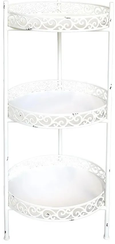 Krémový antik dekorační kovový etažér Lace - Ø 35*86 cm