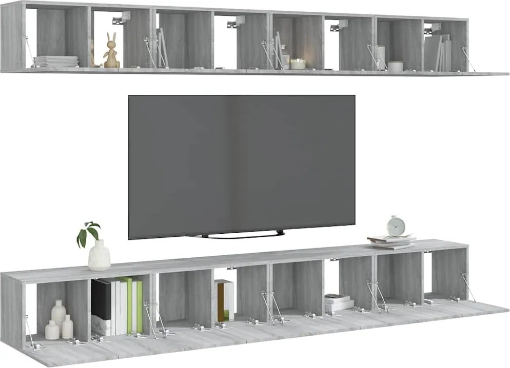 TV skříňky 8 ks šedé sonoma 60 x 30 x 30 cm kompozitní dřevo 3120309