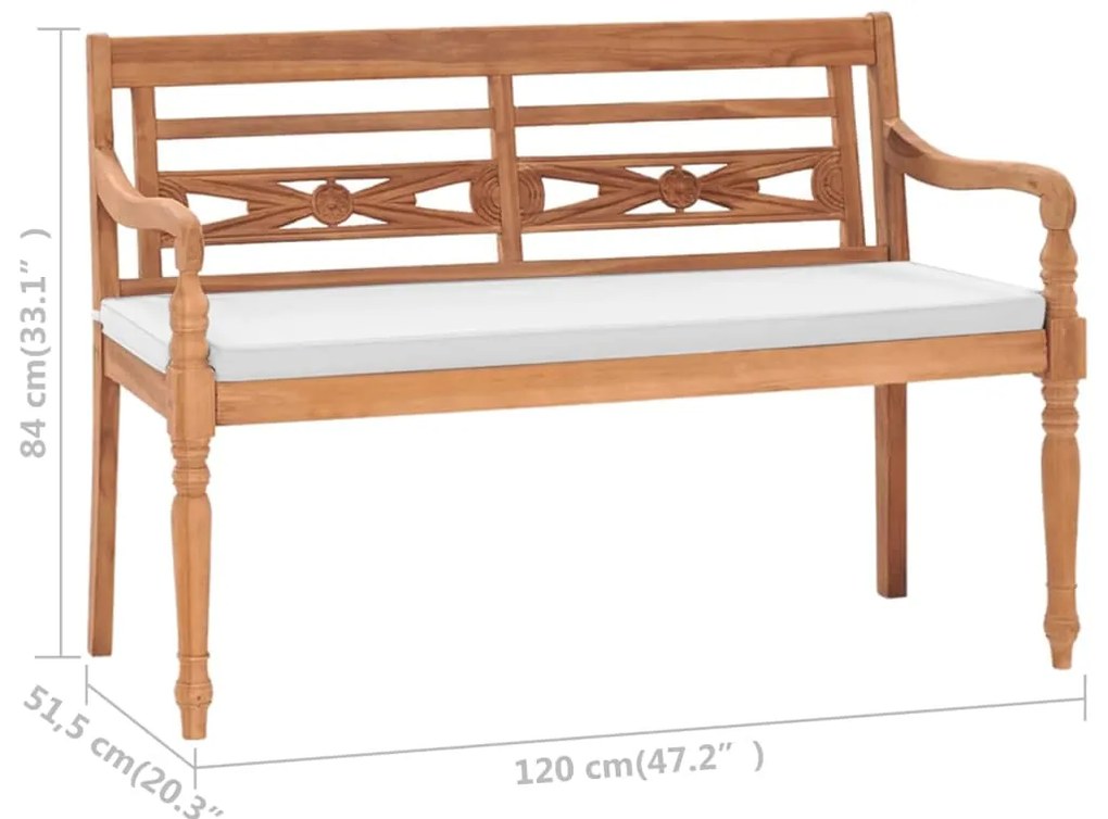 vidaXL Marketos Lavice Batavia s poduškou 120 cm teak