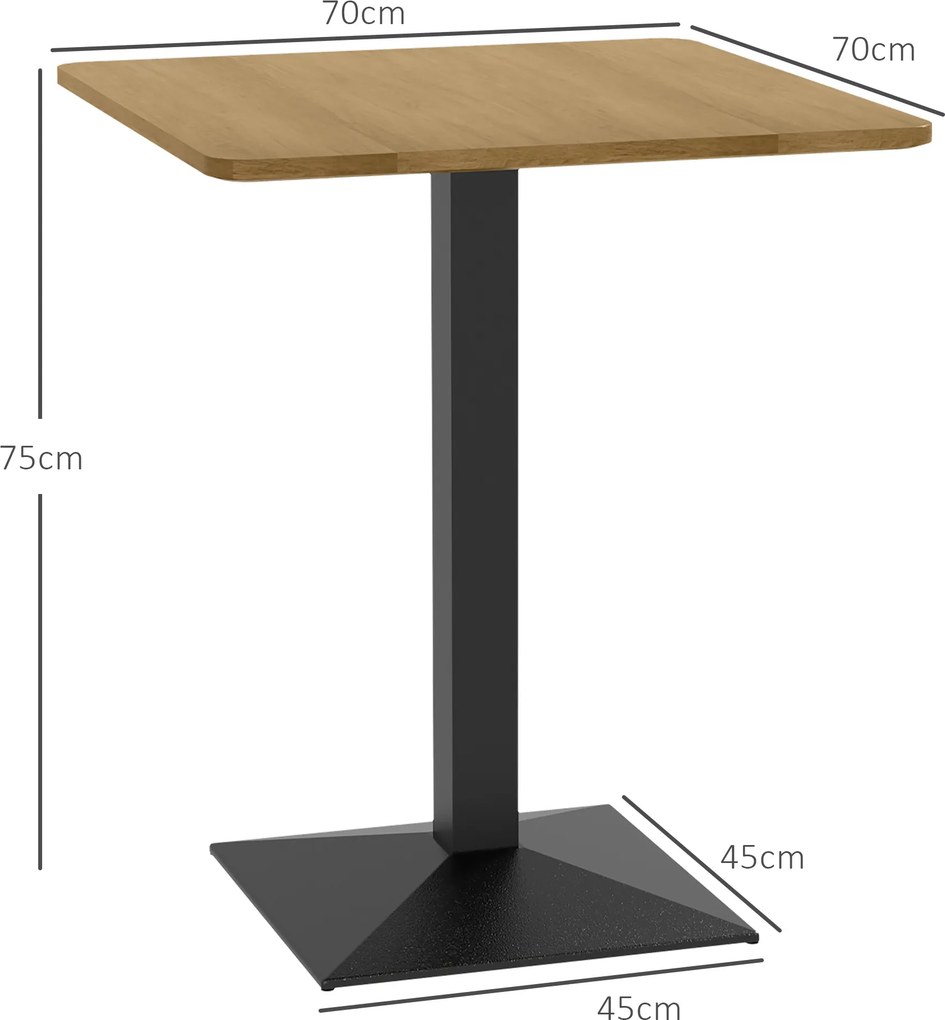 HOMCOM jídelní stůl 70 × 70 cm pro 2 osoby — deska s dekorem dřeva, černý ocelový podstavec, tmavě hnědý