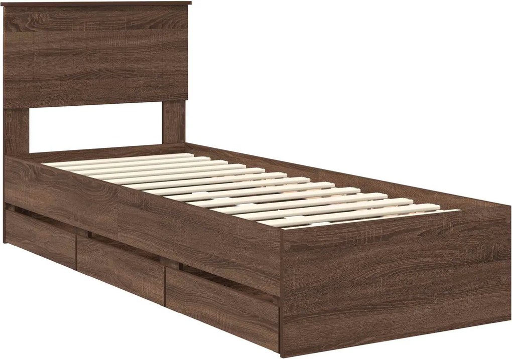 Rám postele se zásuvkou Hnědý dub 75 x 190 cm Inženýrské dřevo 3410762