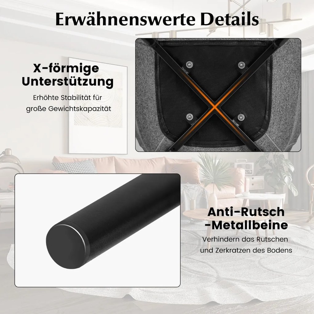 Costway Sada 2 jídelních židlí čalouněné židle s ergonomickým opěradlem šedé