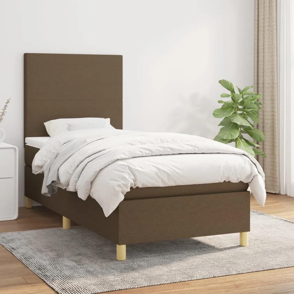 Box spring postel s matrací tmavě hnědá 90x200 cm textil,  3142148