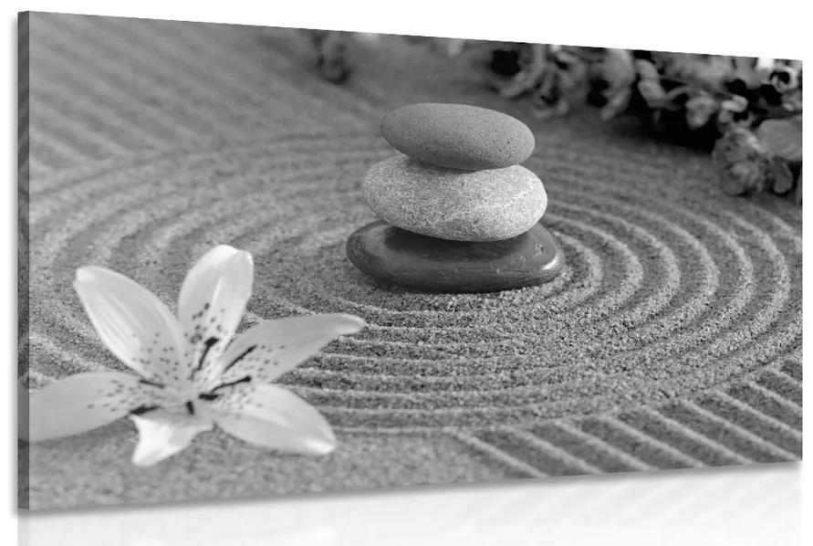 Obraz Zen zahrada a kameny v písku v černobílém provedení