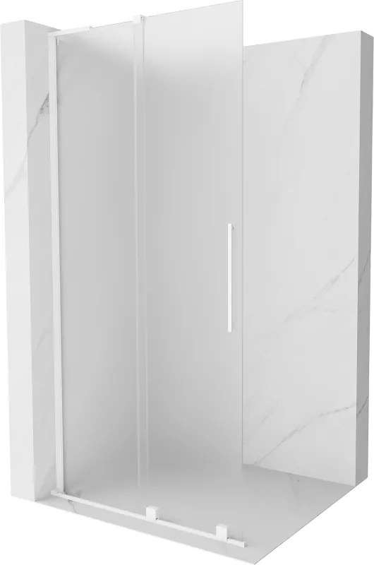 Mexen Velar L, posuvná sprchová zástěna Walk-in 100 x 200 cm, 8mm sklo námraza, bílá matná, 871-100-003-33-20