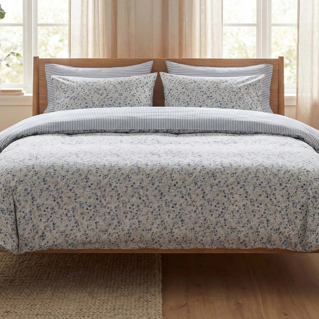 Krepové prodloužené povlečení Borghese modré s pruhem - nové Velikost: 140 x 220 + 70 x 90
