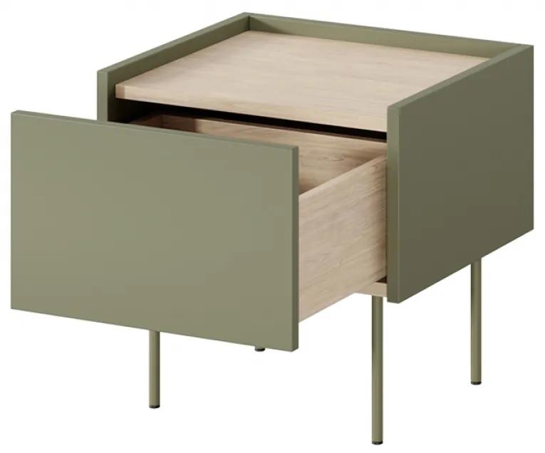 Noční stolek Desin 45 cm - olivová / dub nagano