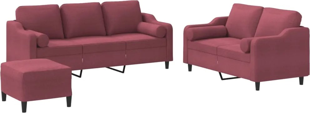 3dílná sedací souprava s polštáři vínová textil 3201864