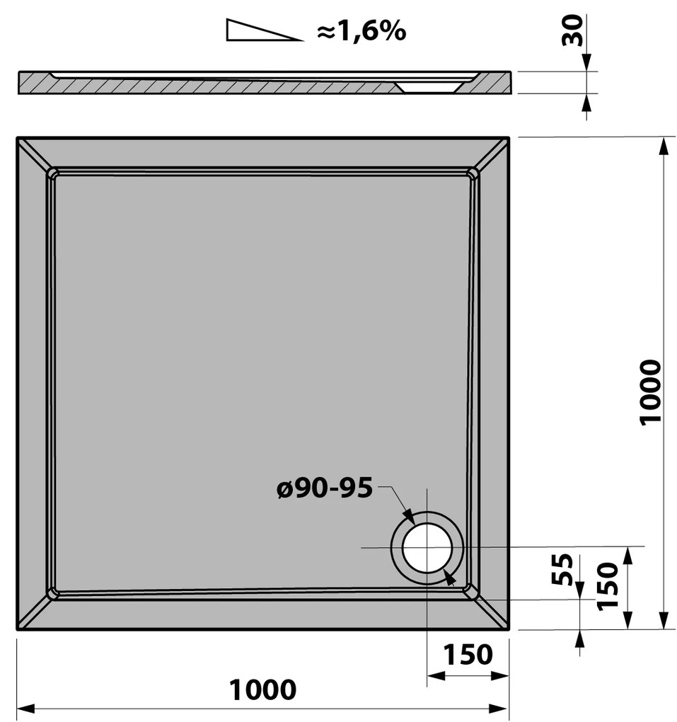 Polysan AURA sprchová vanička z litého mramoru, čtverec 100x100 cm, bílá, 60511