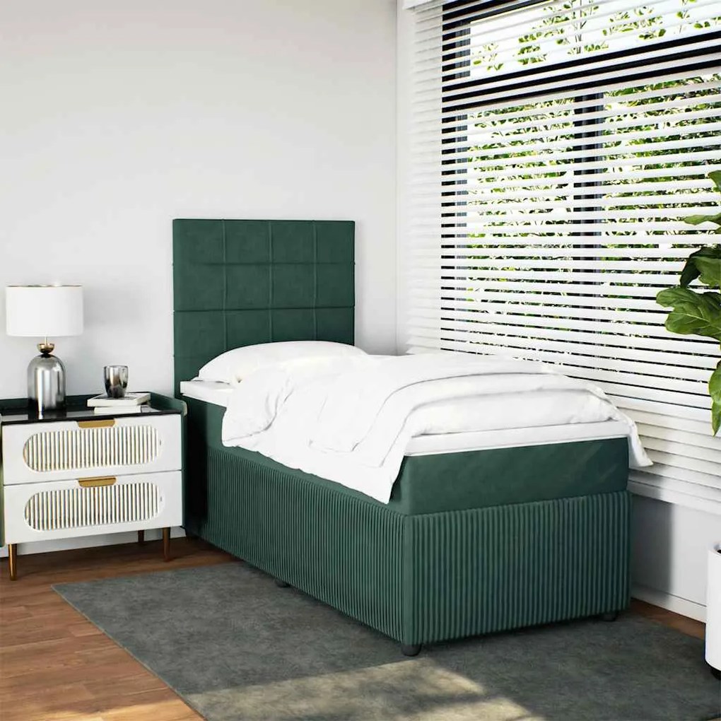 Box spring postel s matrací tmavě zelená 80 x 200 cm samet 3294493