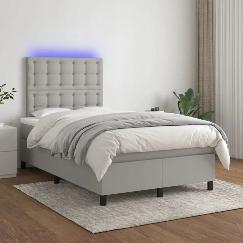 Box Spring Postel S Matrací A Led Textil Světle Šedá tlačítka 120 x 200 c
