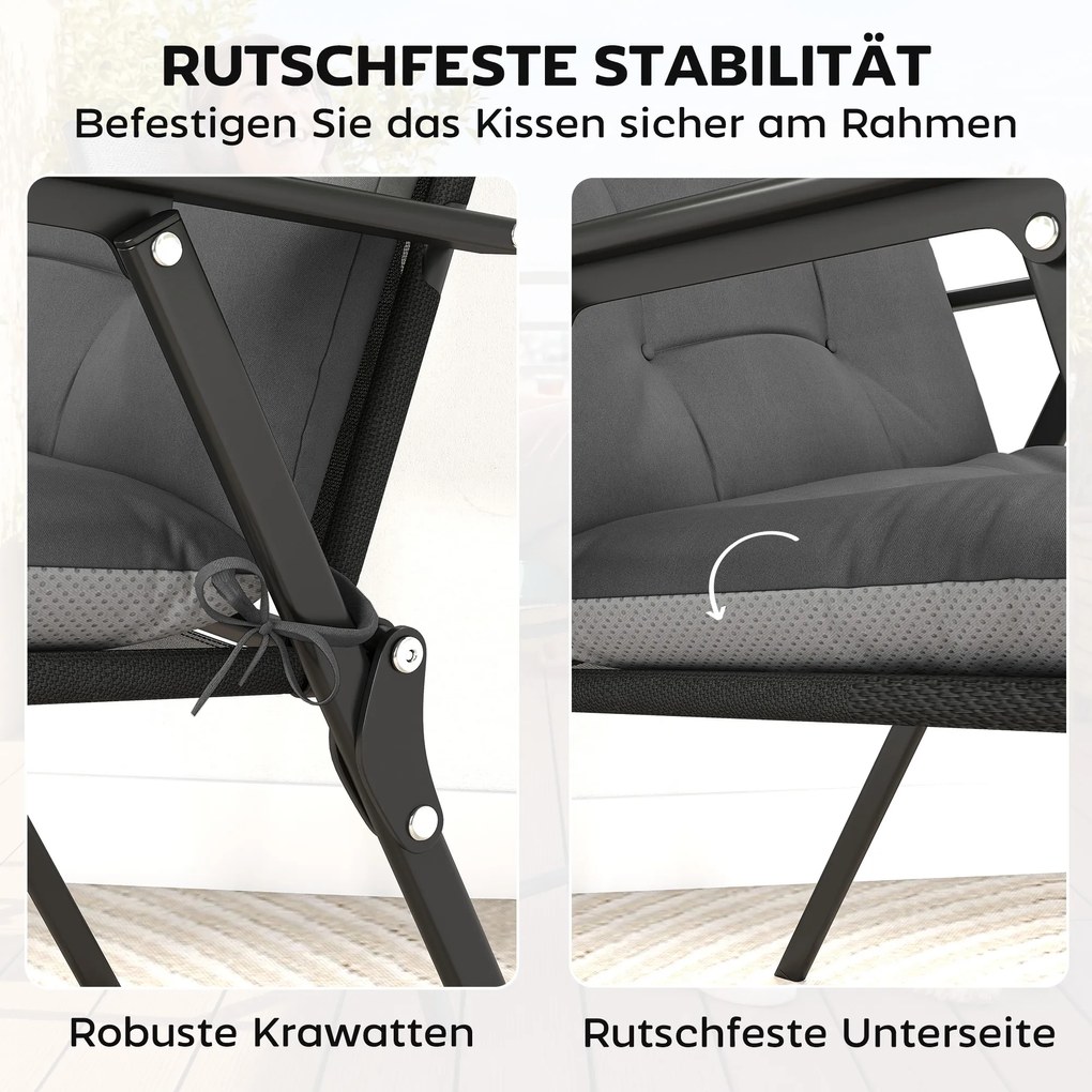 sada 4 polštářů na sezení vodoodpudivé protiskluzové polštáře na židle s popruhy, vnitřní venkovní 111,5 x 53 x 8 cm tmavě šedá