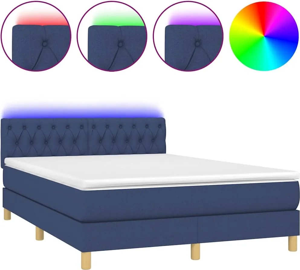 Box spring postel s matrací a LED modrá 140x190 cm textil 3133955
