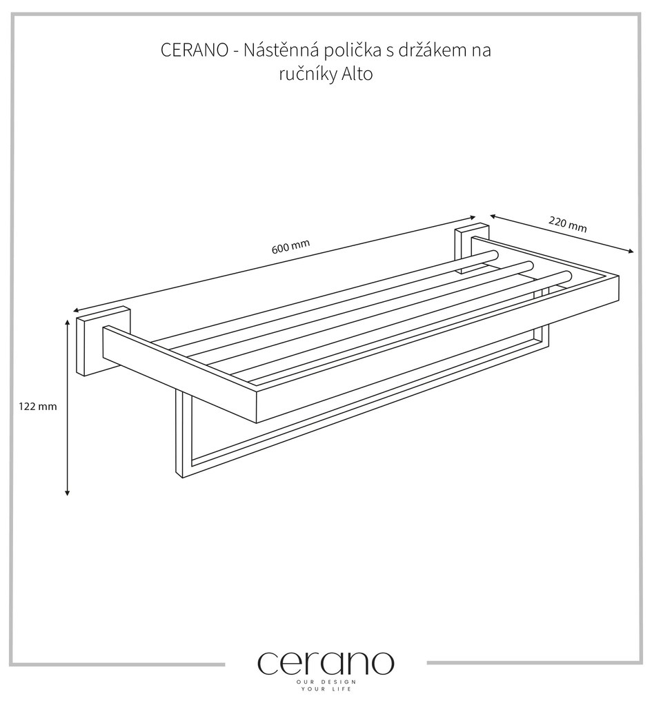 CERANO - Nástěnná polička s držákem na ručníky Alto - chrom, CER-CER-479329